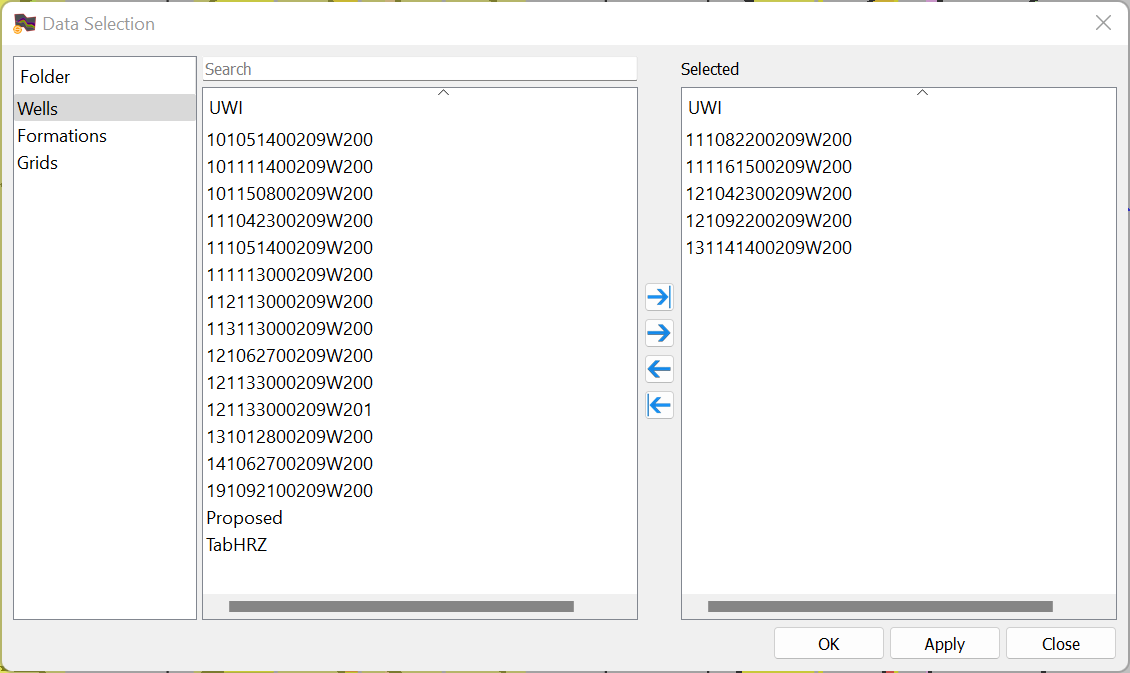 Cross Section Viewer: Data Selection