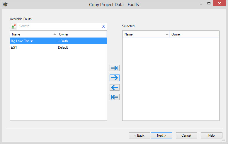 Copy Project Data: Faults